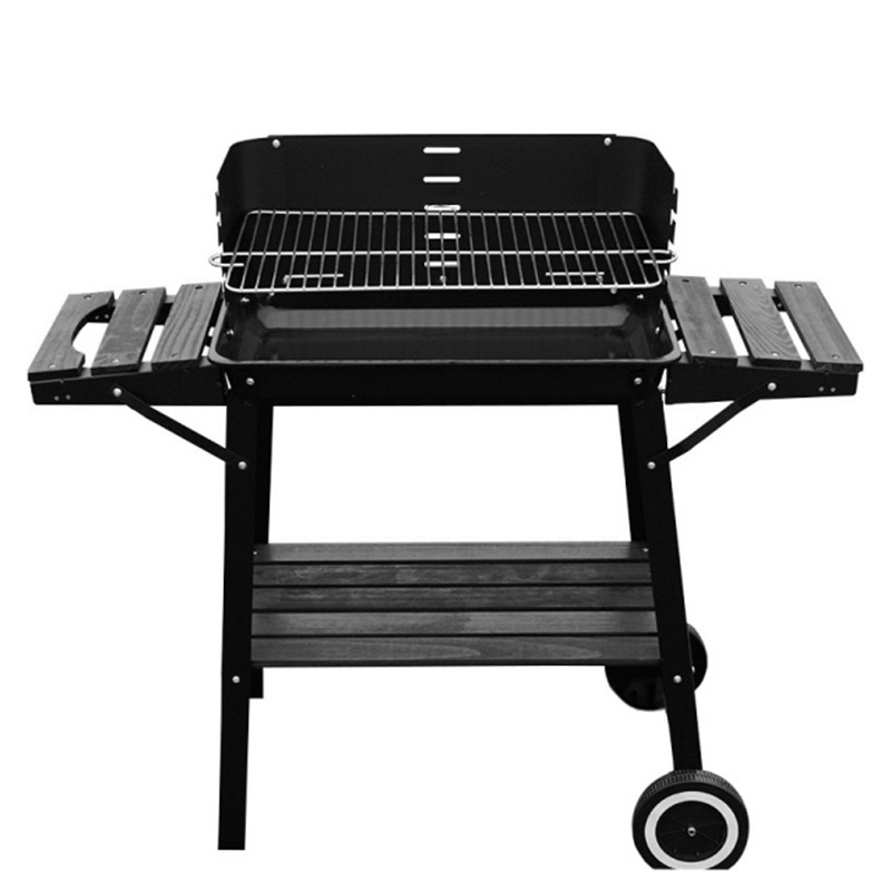 GRILL OGRODOWY WĘGLOWY Z OSŁONĄ I PÓŁKAMI VL06 CZARNY - sklep Hydrosan.eu